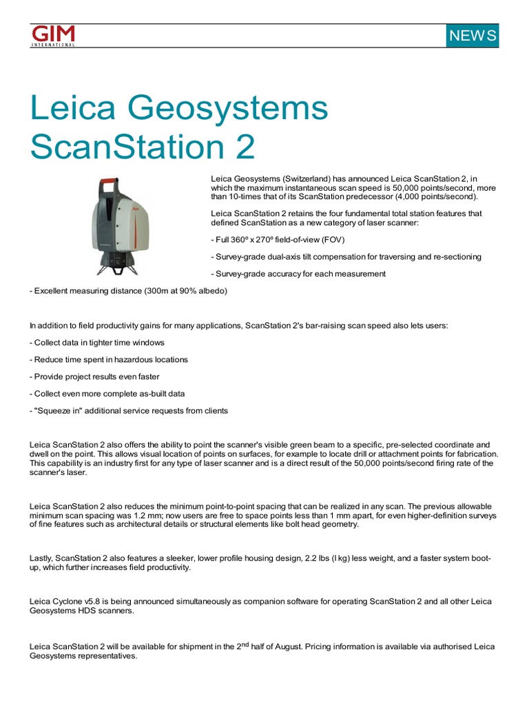 Leica Geosystems Scanstation 2 | PDF | Image Scanner | Computing And ...