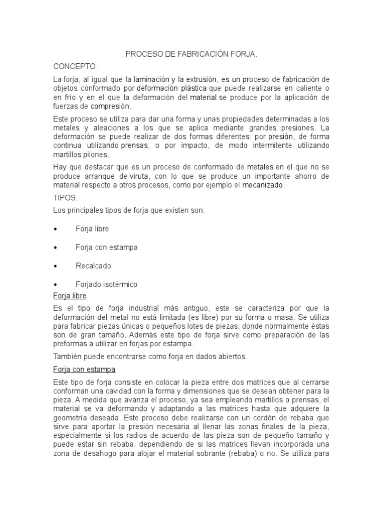 Proceso de Fabricación Forja | PDF | Forjar | Procesos industriales