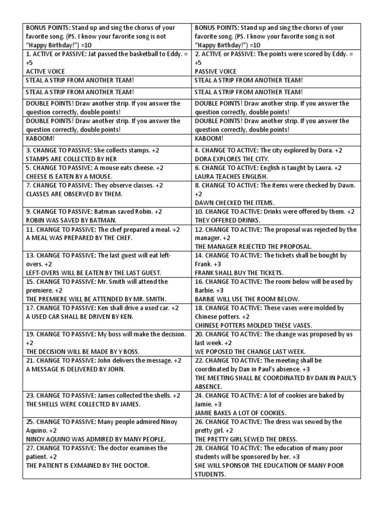 Active Passive Game Questions | PDF