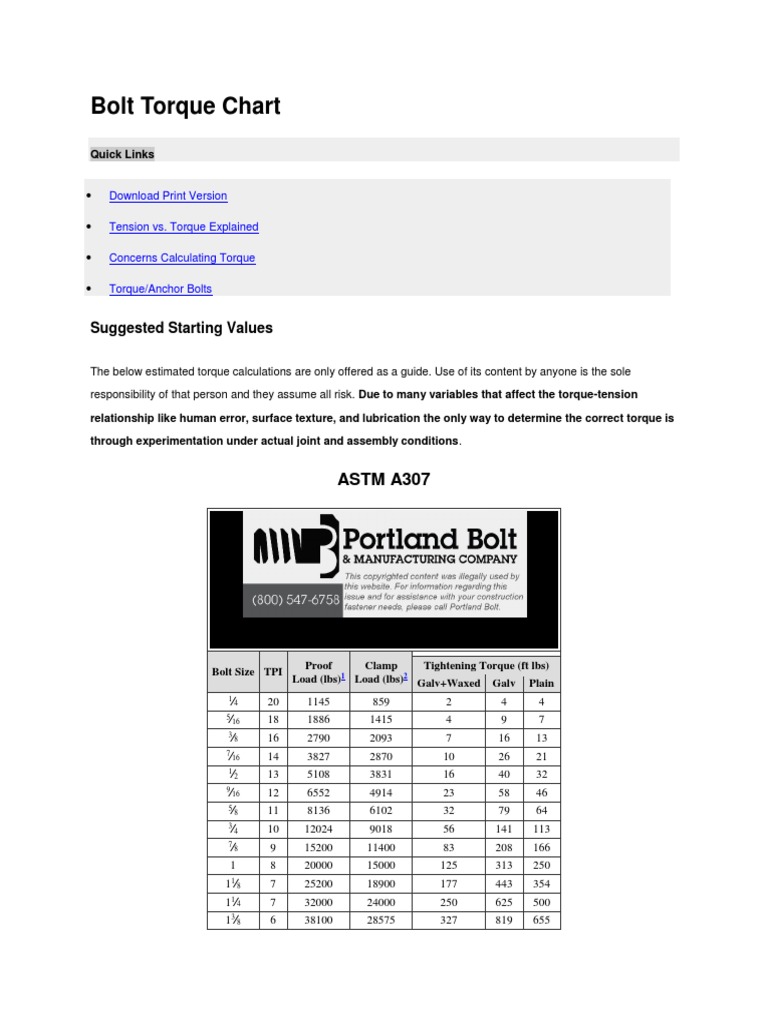 Bolt Torque Chart.docx | Screw | Mechanical Engineering | Free 30-day ...