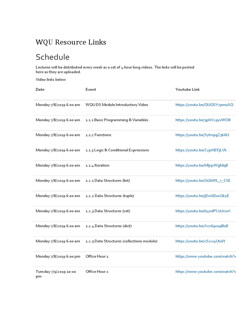WQU Resource Links | PDF | Sql | Statistics