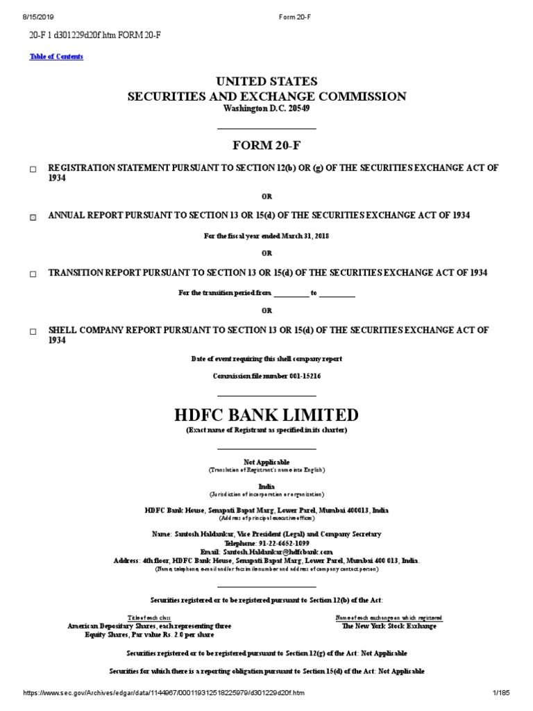 Form 20-F - 2018 | PDF | Securities (Finance) | Banks