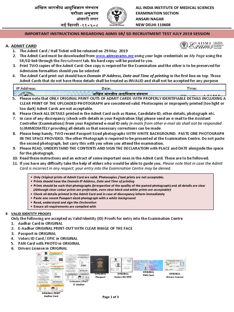 Admit Card Instructions SR SD July 2019 | PDF | Identity Document ...