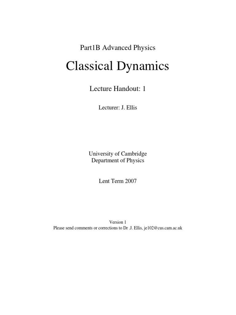 Classical Dynamics: Part1B Advanced Physics | PDF | Lagrangian ...