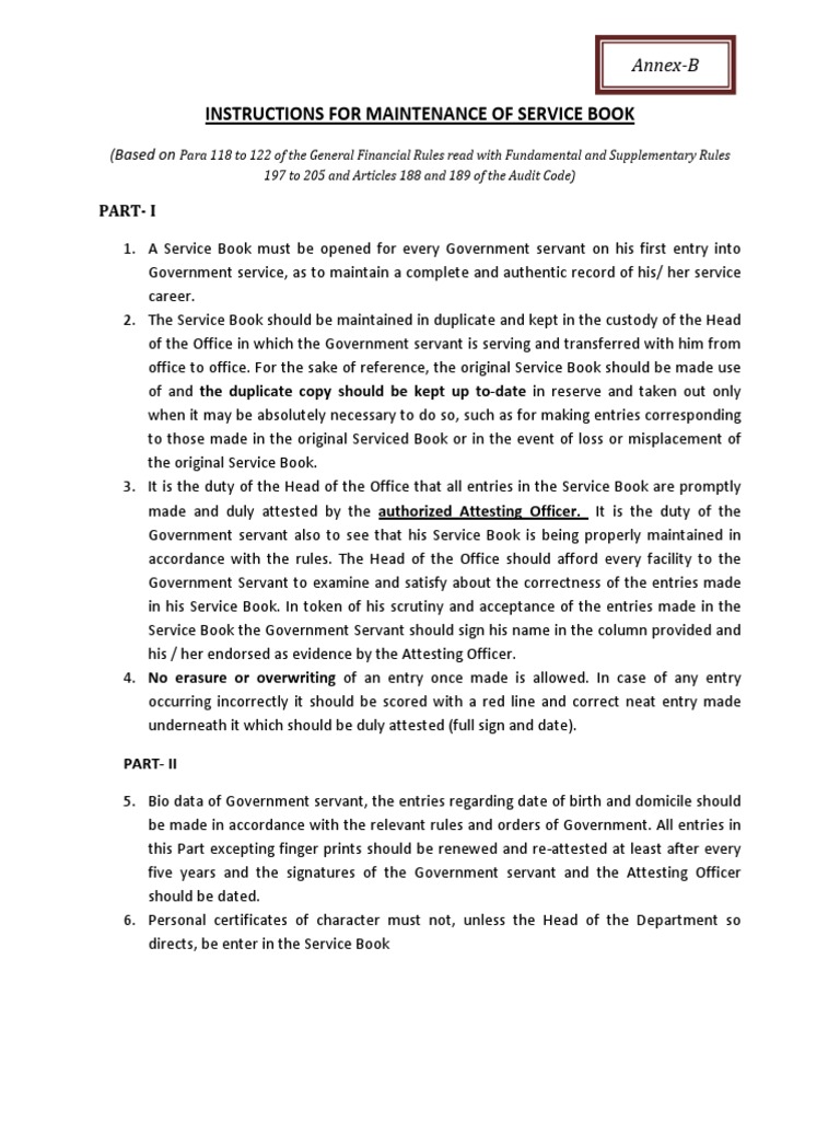 Instructions For Maintenance of Service Book: (Based On | PDF | Books ...