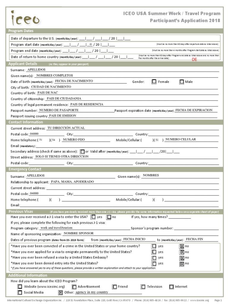 SWT App 2018 Form Final Guia de Llenado | PDF | Travel Visa | Lease