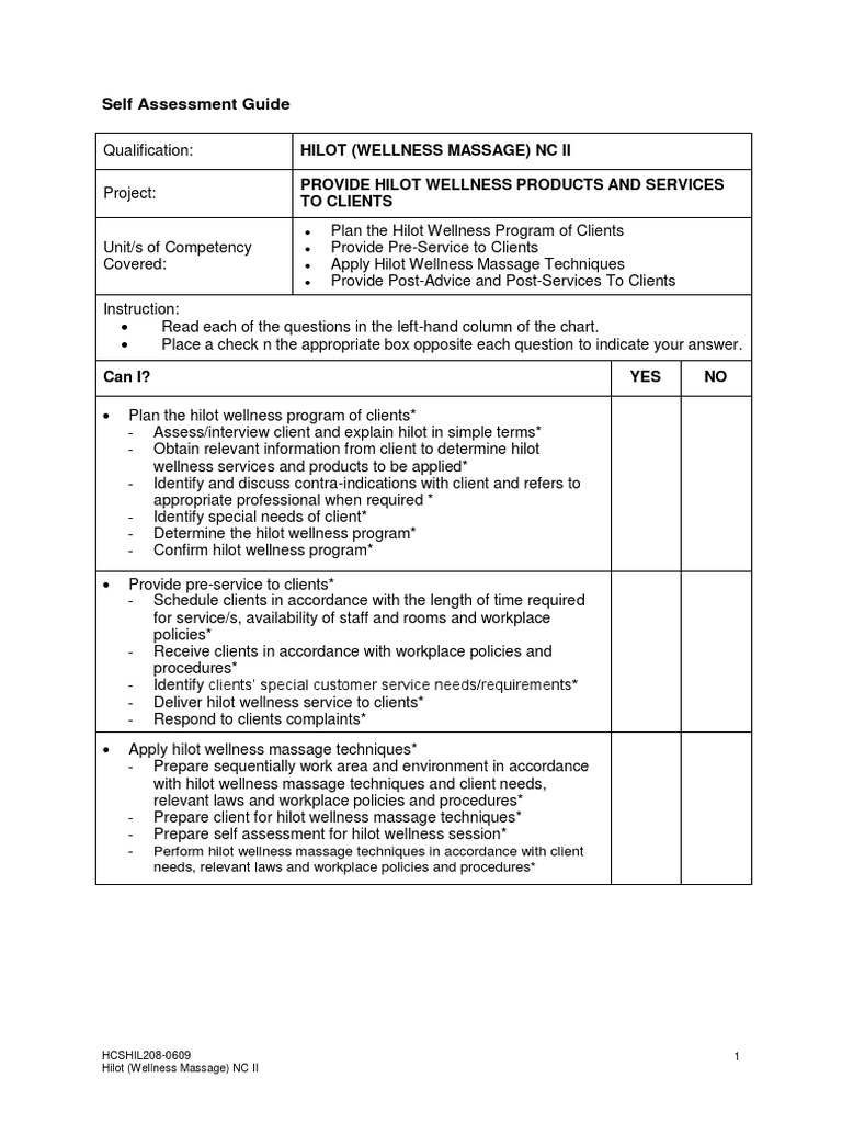 SAG - Hilot (Wellness Massage) NC II PDF | PDF | Massage | Customer