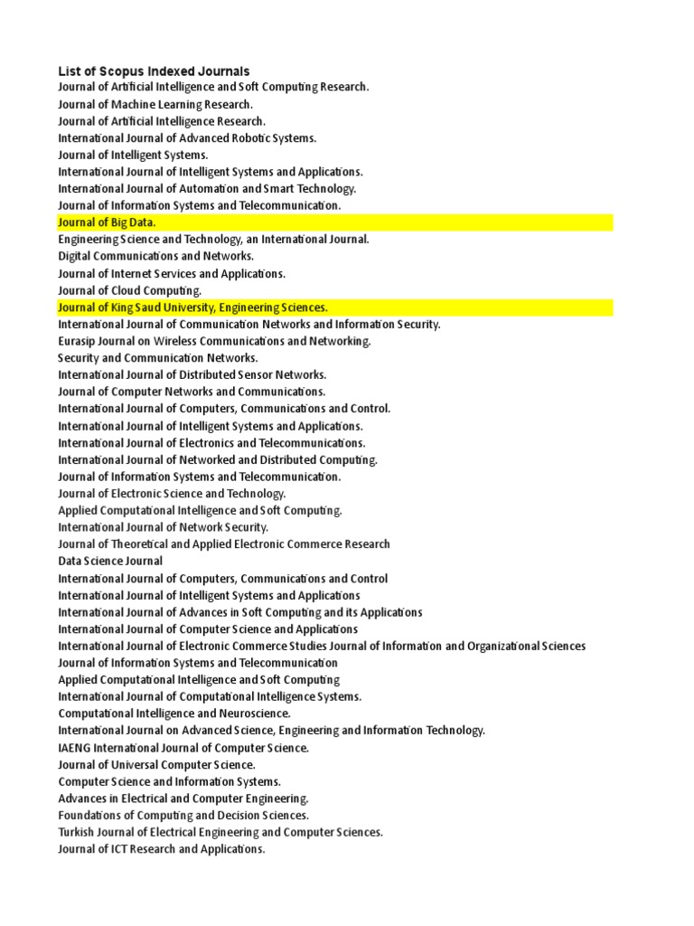 Scopus Indexed Computer Science Journals | PDF | Computer Science ...
