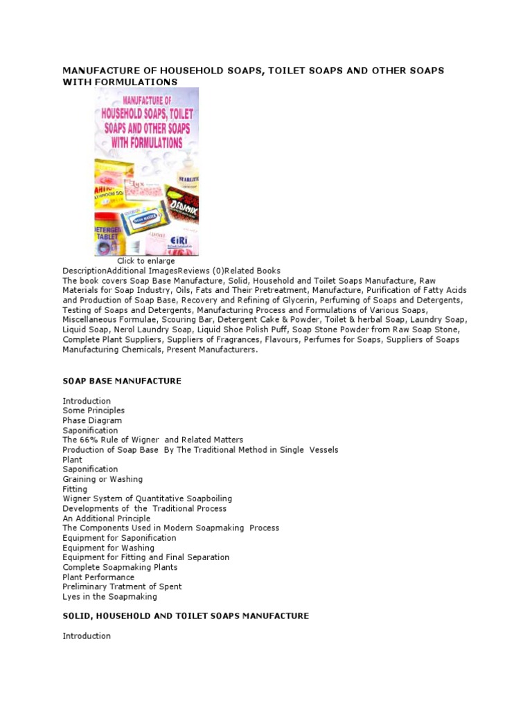 Manufacturing of Household Soaps Toilet Soaps Formulations PDF | PDF ...