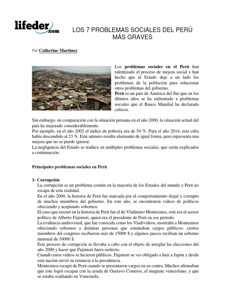 Los 7 Problemas Sociales Del Perú Más Graves | PDF | Perú | Corrupción ...