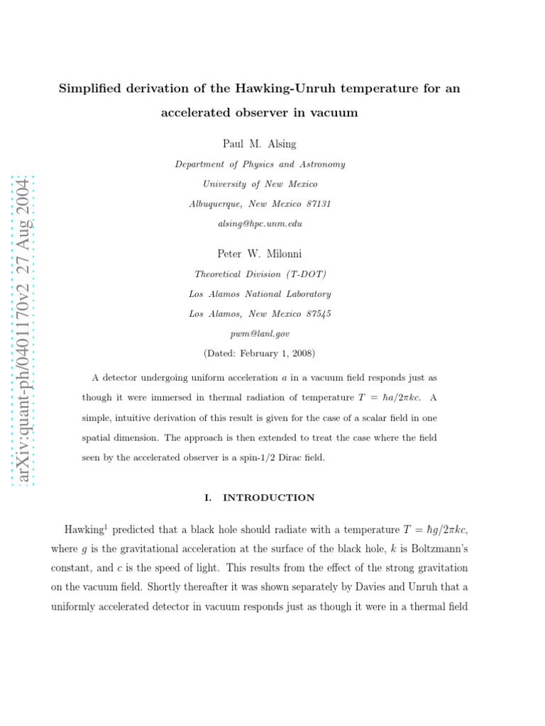 Unruh Effect | PDF | Field (Physics) | Spin (Physics)