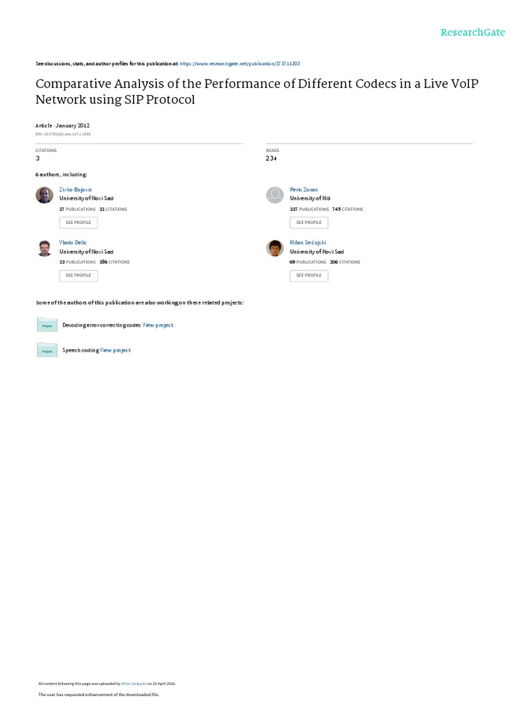 Comparative Analysis of The Performance of Different Codecs in A Live Voip Network Using Sip ...