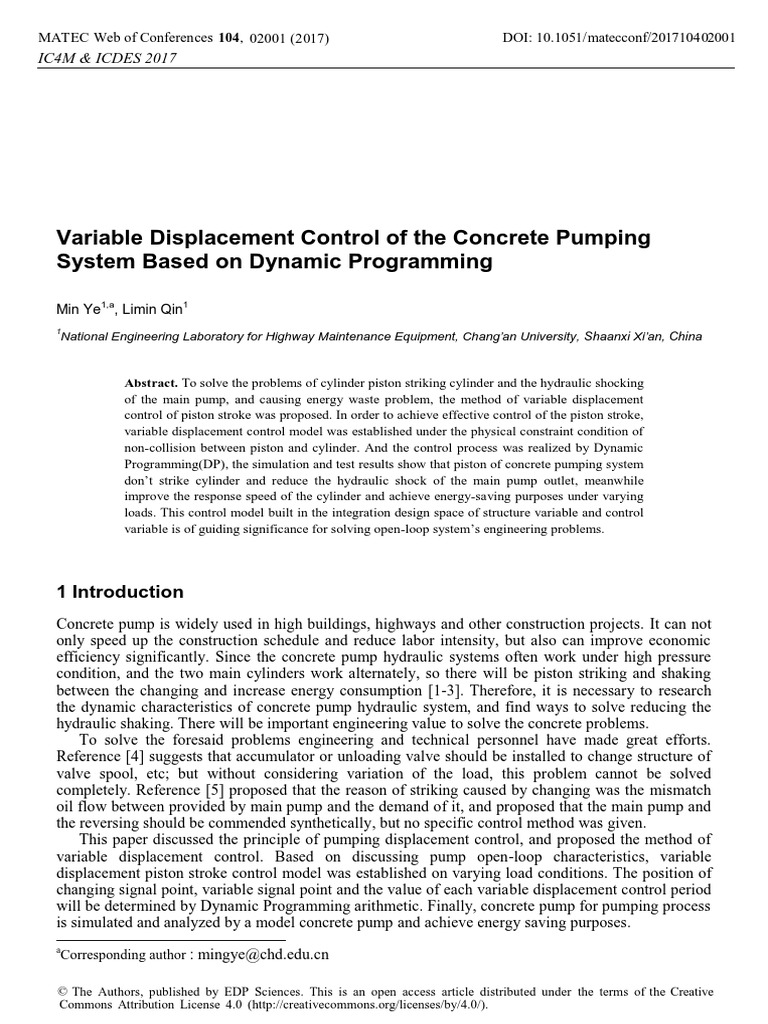 Variable Displacement Control of The Concrete Pumping System Based On ...