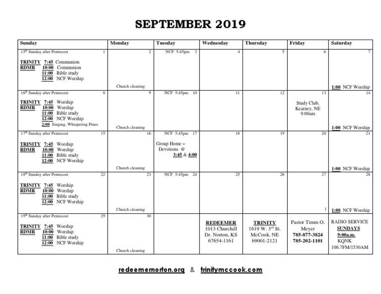 September 2019 Church Schedule | PDF | Religious Behaviour And ...