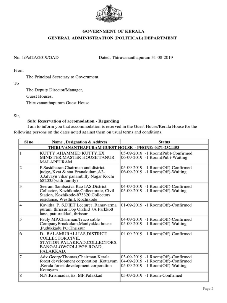 Government of Kerala General Administration (Political) Department ...