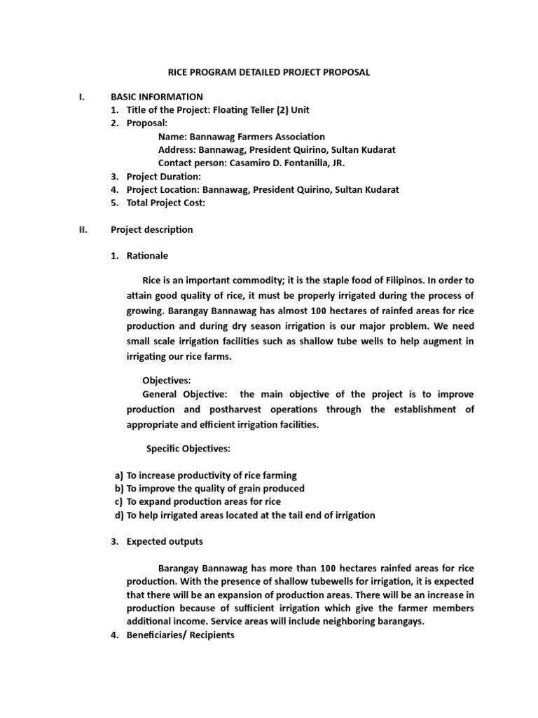 Rice Irrigation Project Proposal | PDF | Rice | Irrigation