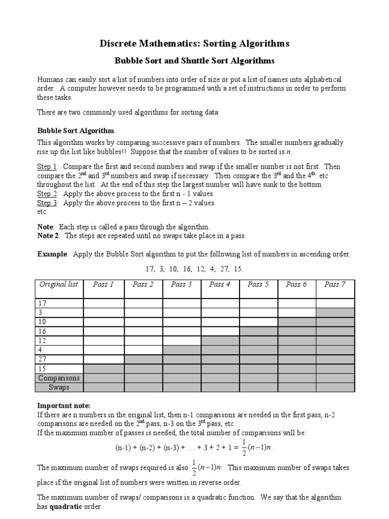Sorting Algorithms Applied Mathematics Discrete Mathematics