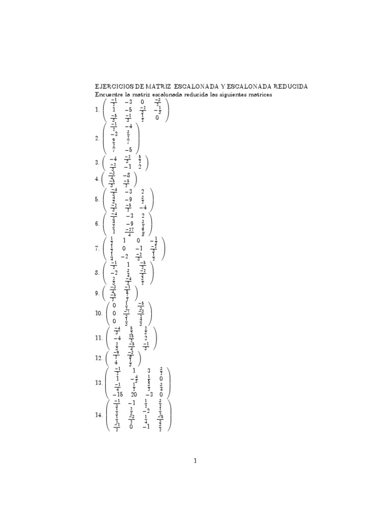 Ejercicios de Matriz Escalonada y Escalonada Reducida | PDF | Álgebra ...