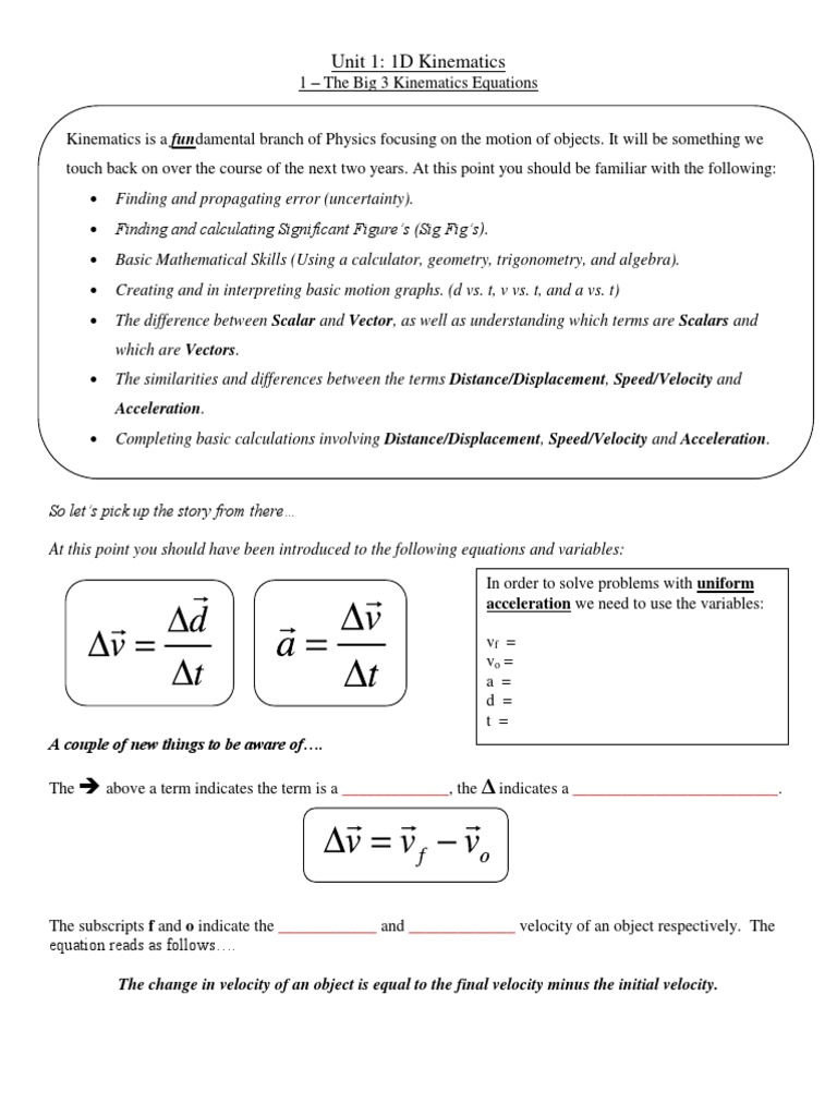 Notes-Unit-1 - 1d Kinematics Student | Download Free PDF | Velocity ...