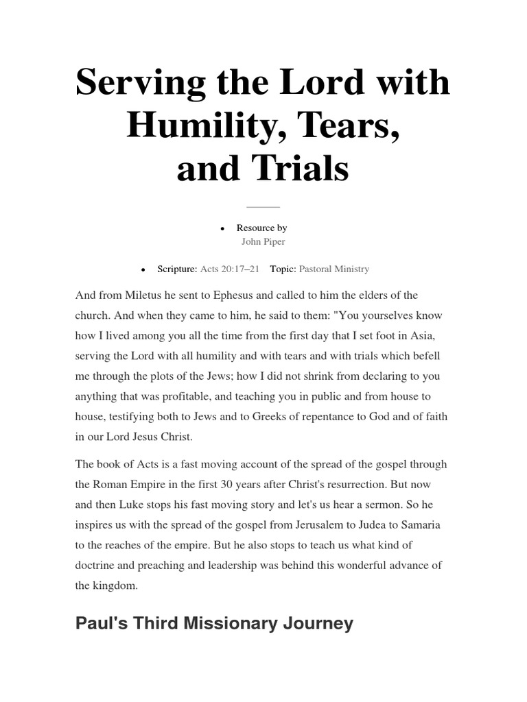 Serving The Lord With Humility | PDF | Acts Of The Apostles | Repentance