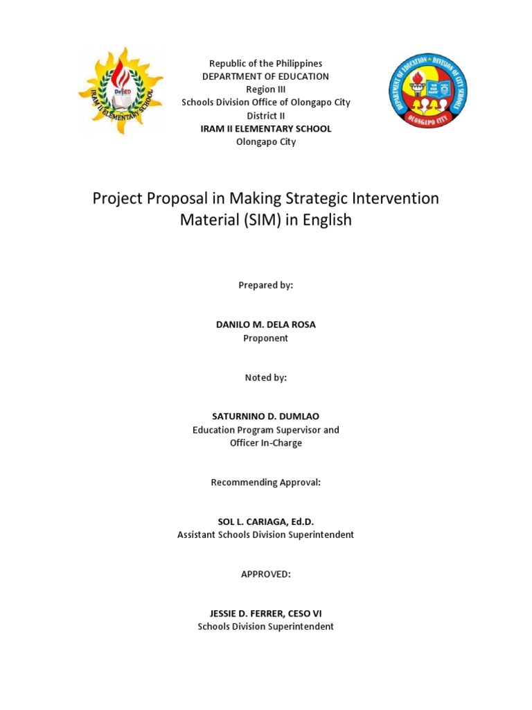 Project Proposal in Making Strategic Intervention Material (SIM) in ...
