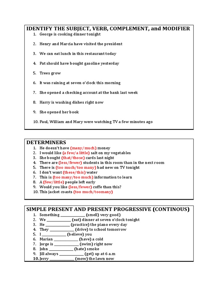 Identify The Subject, Verb, Complement, and Modifier | PDF