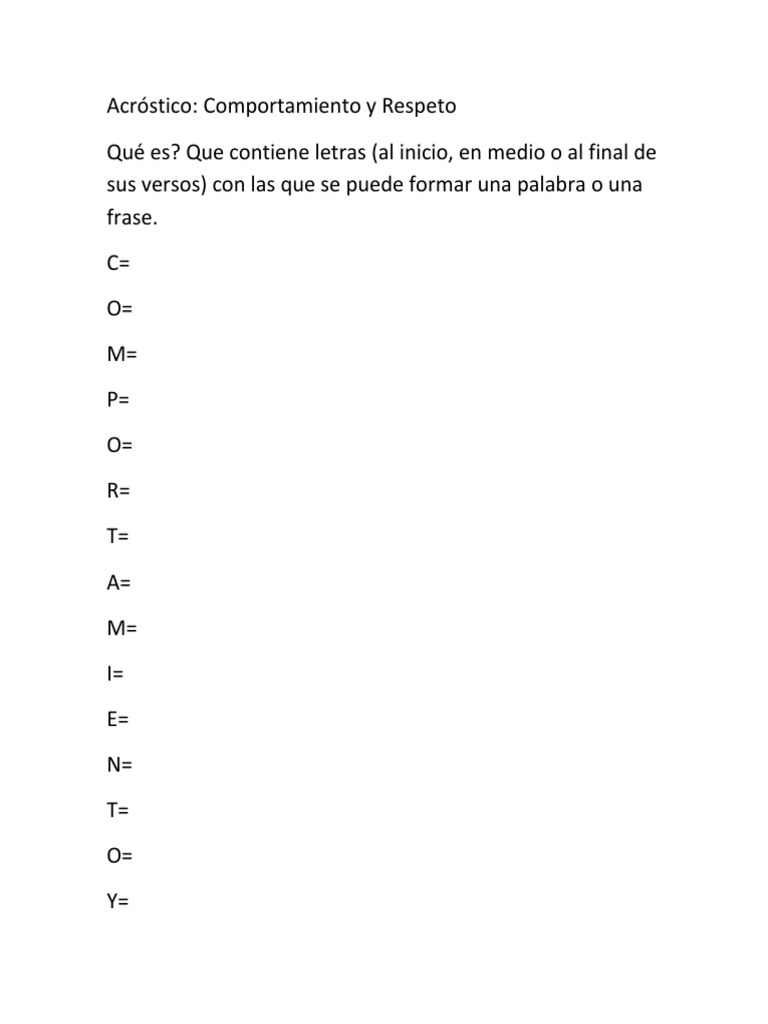 Acróstico sobre Comportamiento y Respeto | PDF | Artes del Lenguaje y ...