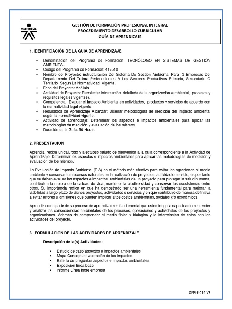 GFPI-F-019 - V3-SGA-Guia de Aspectos e Impactos Ambientales | PDF | Evaluación | Evaluación de ...