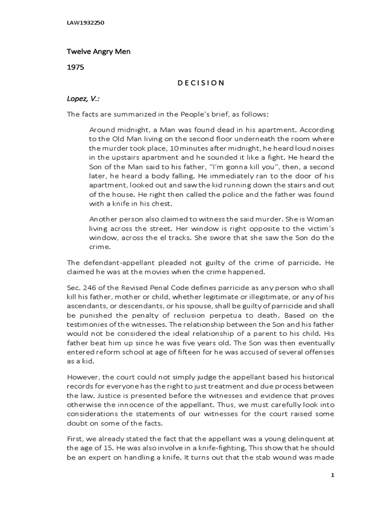 Twelve Angry Men v2 | PDF | Witness | Testimony