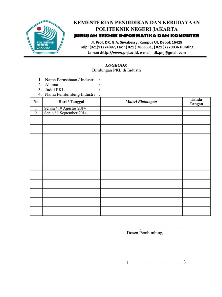 Contoh Logbook PKL | PDF