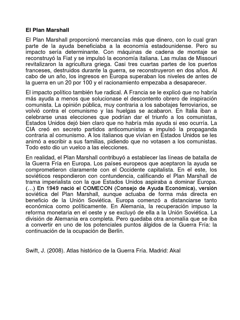 El Plan Marshall | PDF | plan Marshall | Guerra Fría