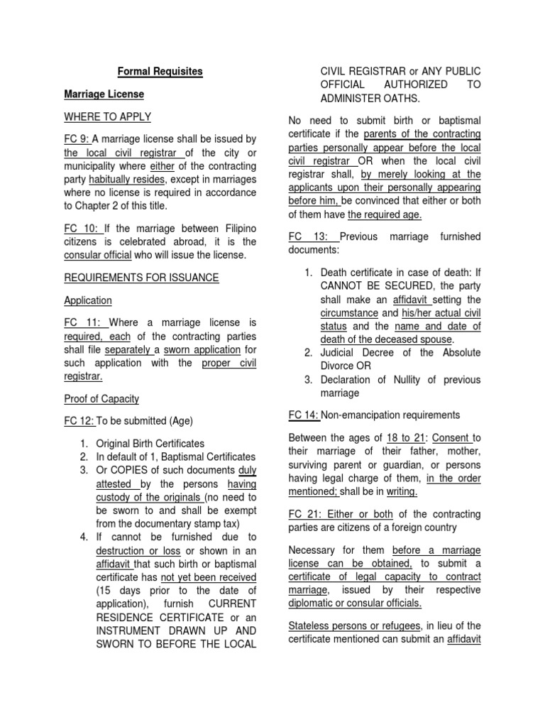 Formal Requisites Marriage License | PDF | Marriage License | Wedding