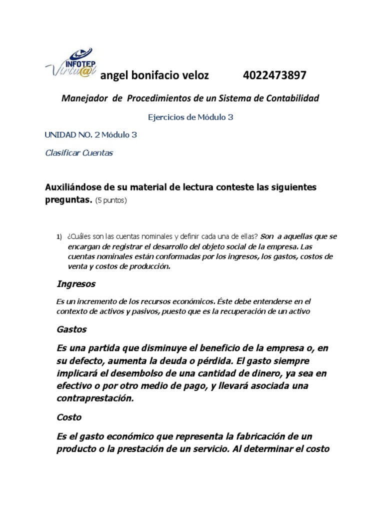 Actividad No. 1 Unidad 1 Modulo 3 | PDF | Contabilidad | Beneficio (economía)