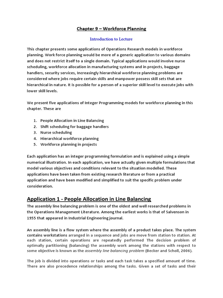 Chapter 9 - Workforce Planning: Application 1 - People Allocation in Line Balancing | PDF ...