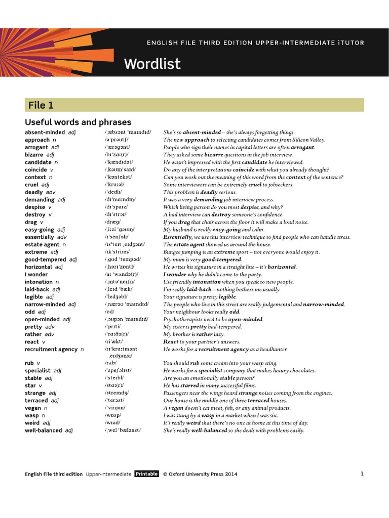 Word List Intensive English II | PDF
