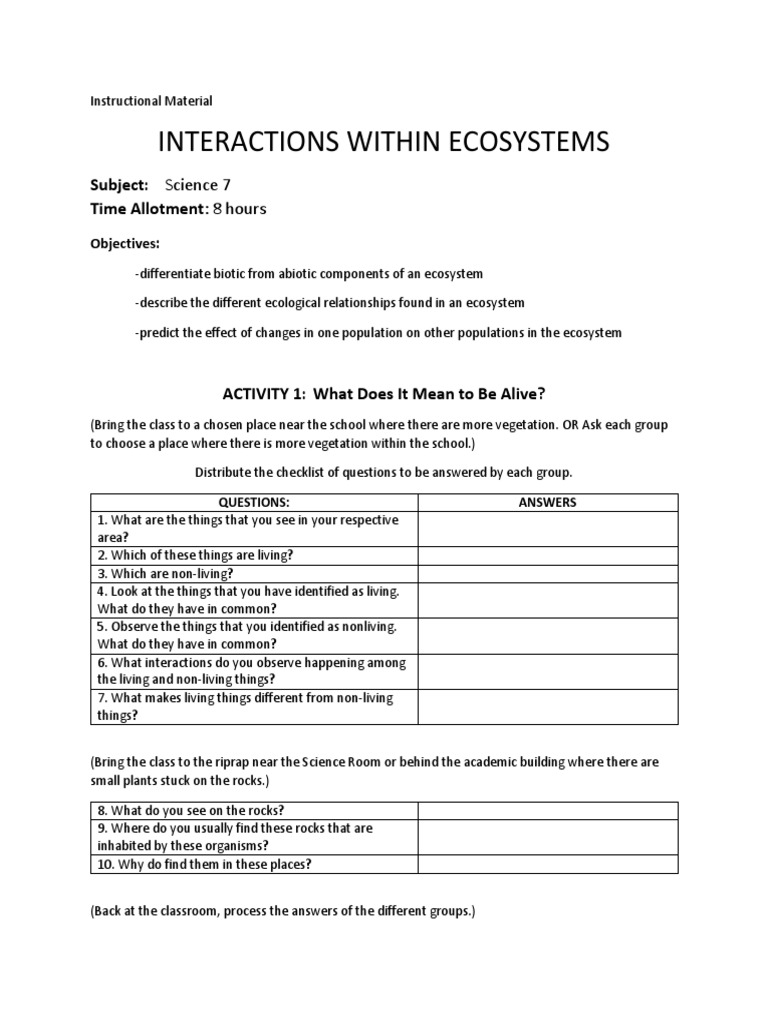 Interactions Within Ecosystems | PDF | Ecosystem | Organisms