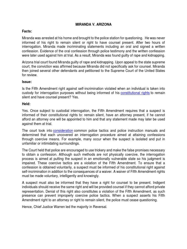 You Have the Right to Remain Silent: Miranda v. Arizona and the ...