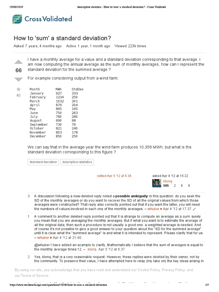 How To 'Sum' A Standard Deviation? | PDF | Variance | Standard Deviation