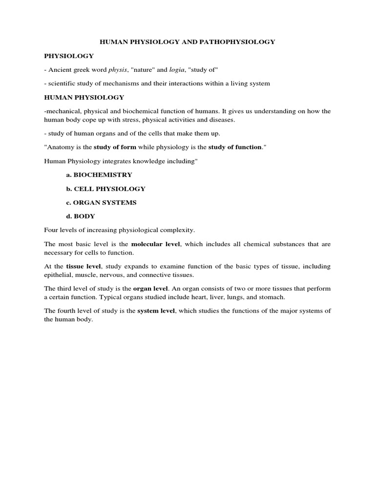 Human Physiology and Pathophysiology | PDF