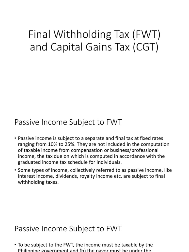 Final Withholding Tax FWT and Capital | PDF | Stocks | Income Tax