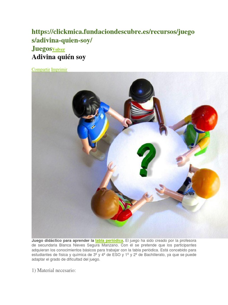 Juego "Adivina quién soy" de Química | PDF | Elementos químicos | Química