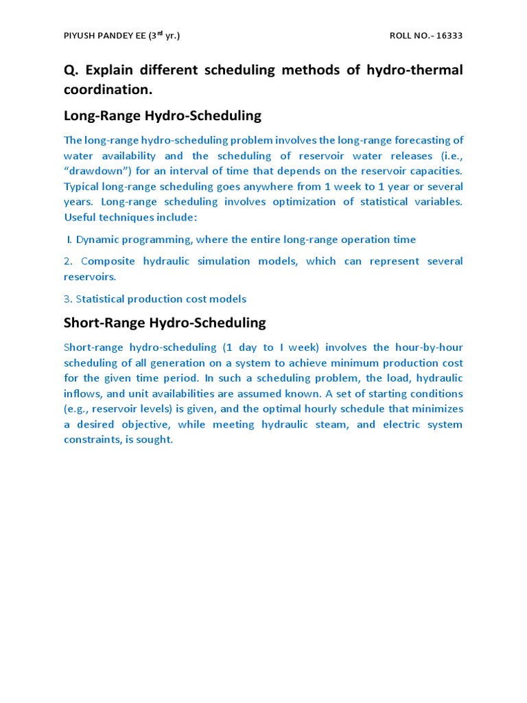 Scheduling Methods of Hydro-Thermal Coordination | PDF