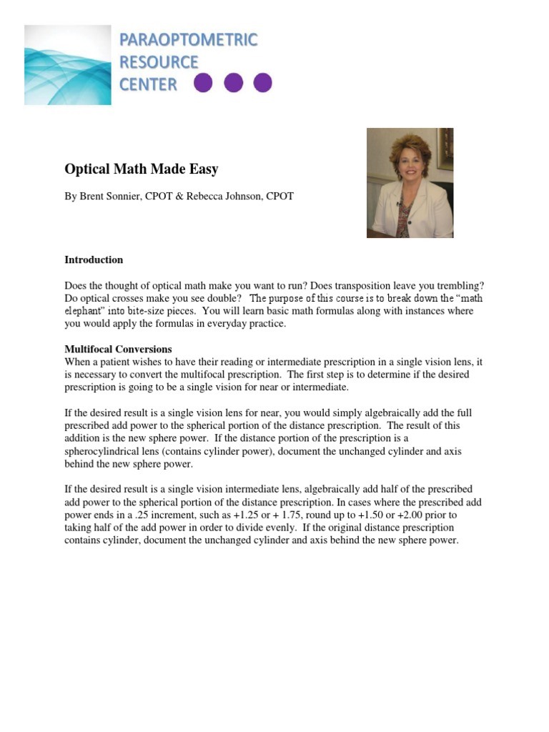 Optical Math Made Easy | PDF | Vision | Electromagnetic Radiation