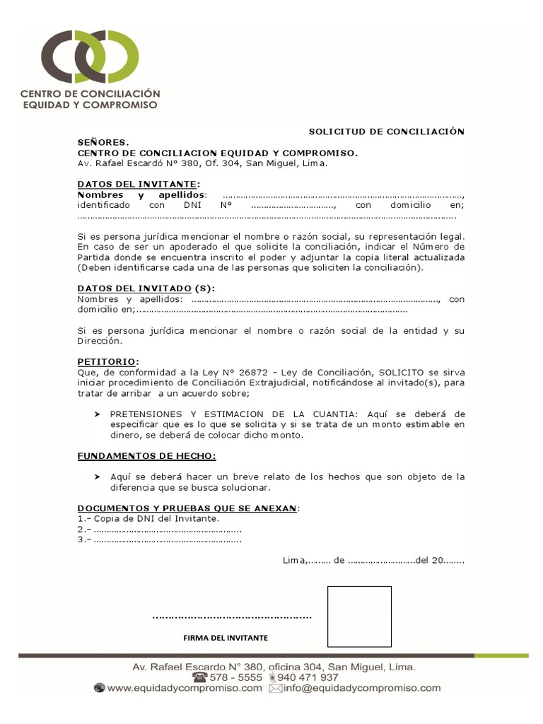 Invitacion para Conciliar Modelo de Solicitud PDF | PDF