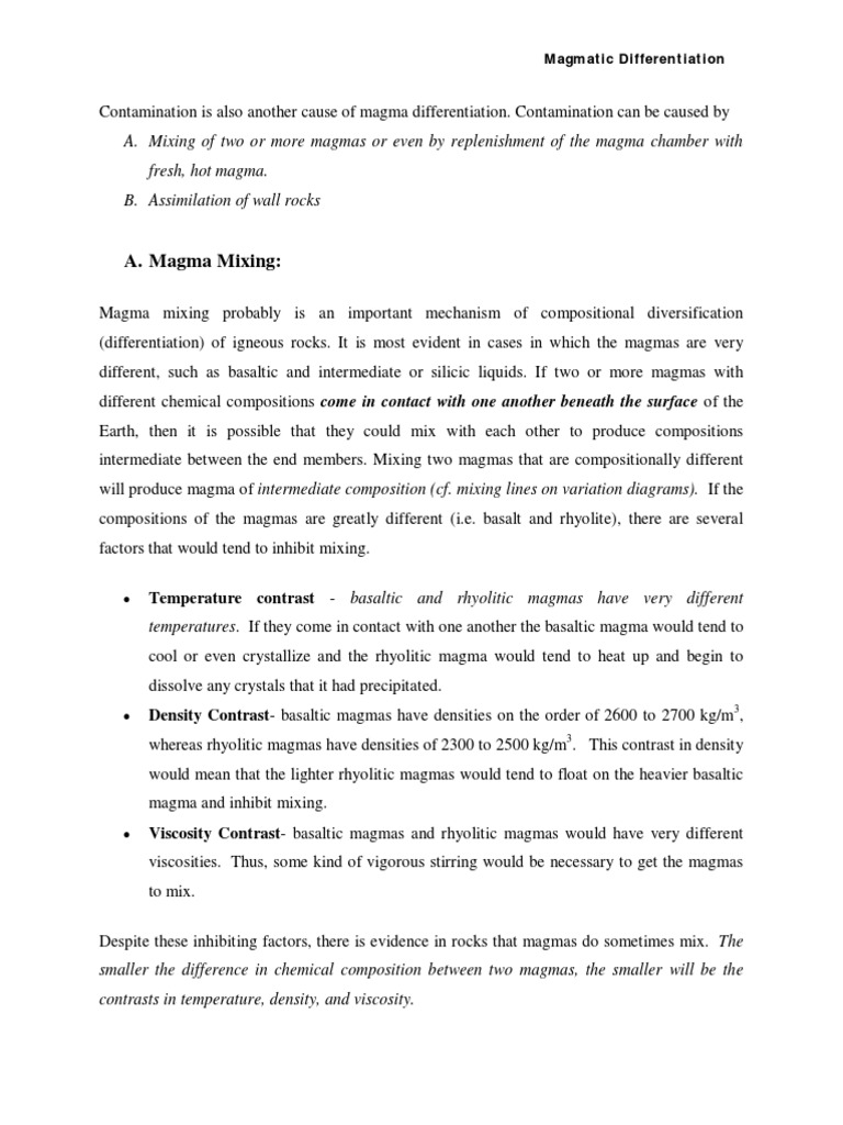 Understanding Magmatic Differentiation Through Magma Mixing and ...