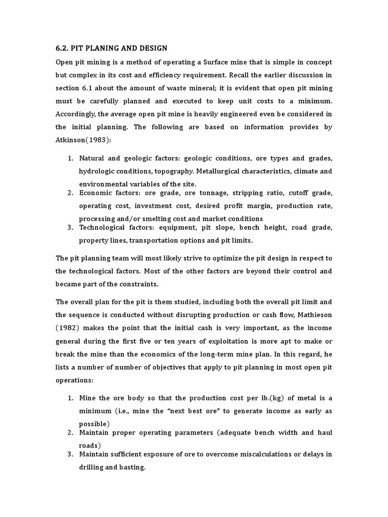 Pit Planing and Design | PDF | Mining | Economics