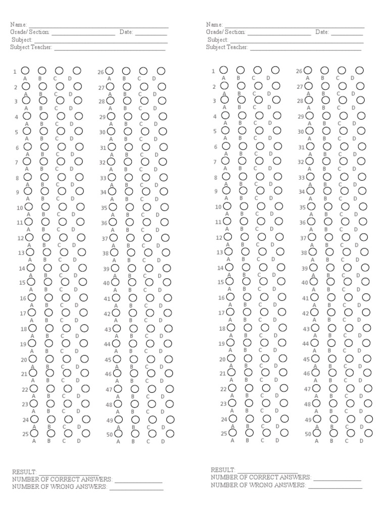 Answer Sheet | PDF | Schools | Student Assessment And Evaluation