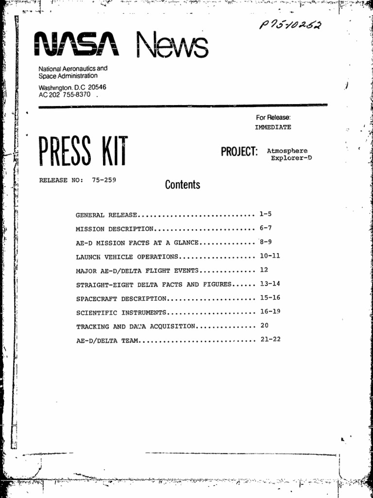 Atmosphere Explorer-D Press Kit | PDF | Spacecraft Propulsion | Atmosphere Of Earth