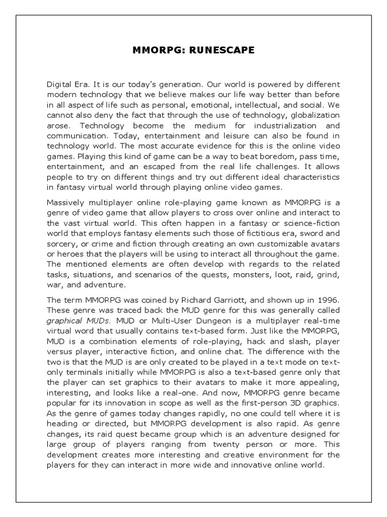 Mmorpg: Runescape: Graphical Muds. Mud or Multi-User Dungeon Is A ...