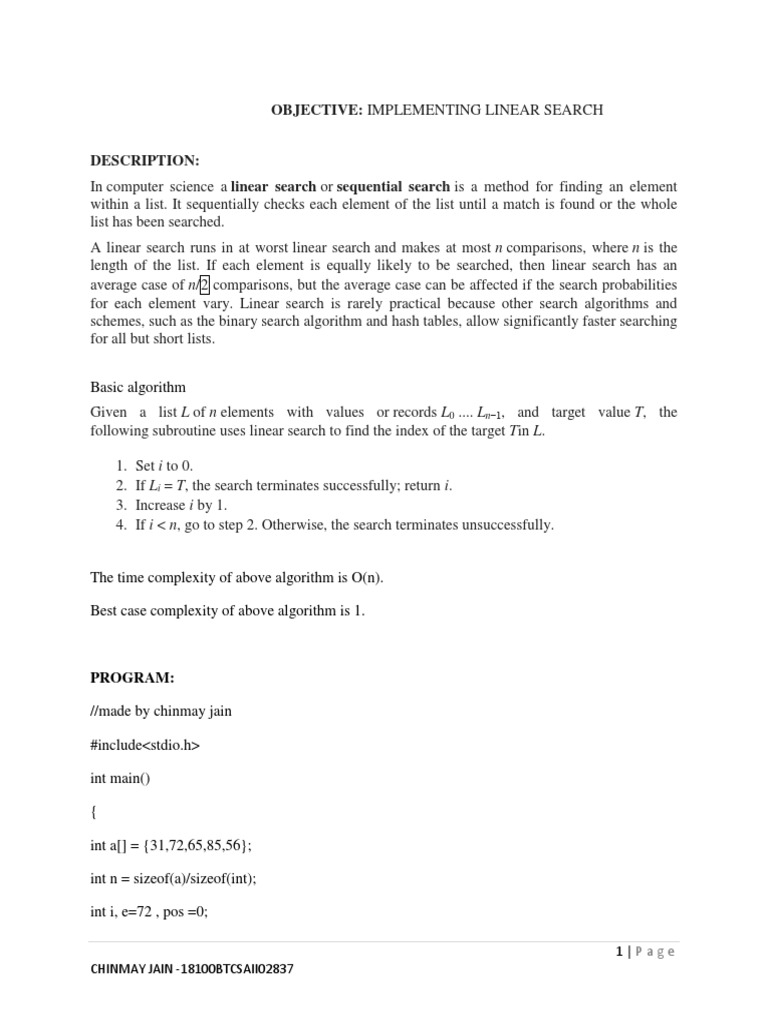 Linear Search, Binary Search | PDF | Computer Science | Teaching ...